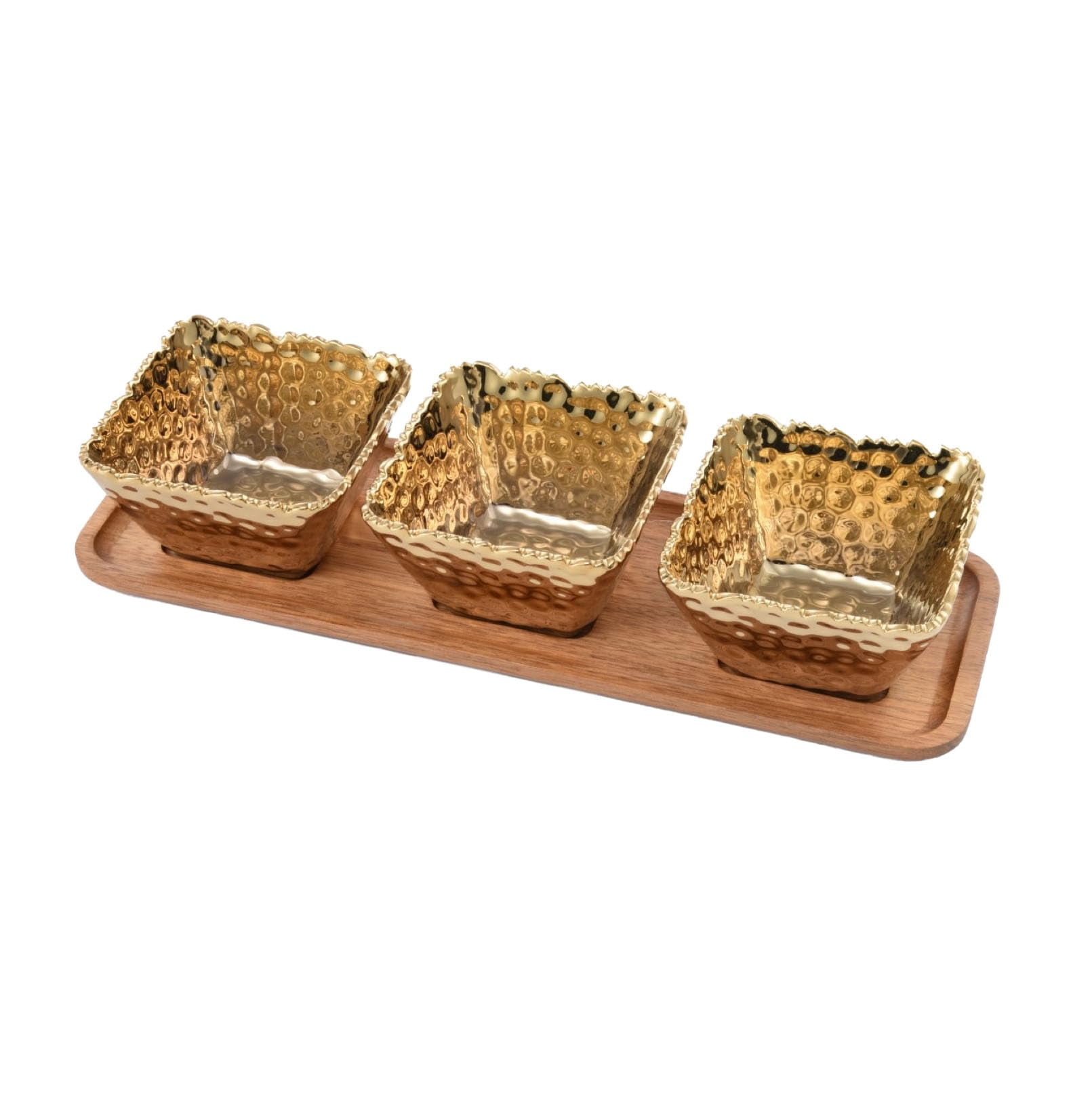 Pampa Bay Gold Porcelain Entertaining Set, 3 Square Snack Bowls with ...