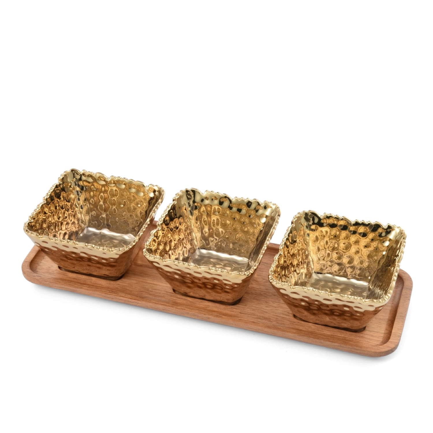 Pampa Bay Gold Porcelain Entertaining Set, 3 Square Snack Bowls with ...