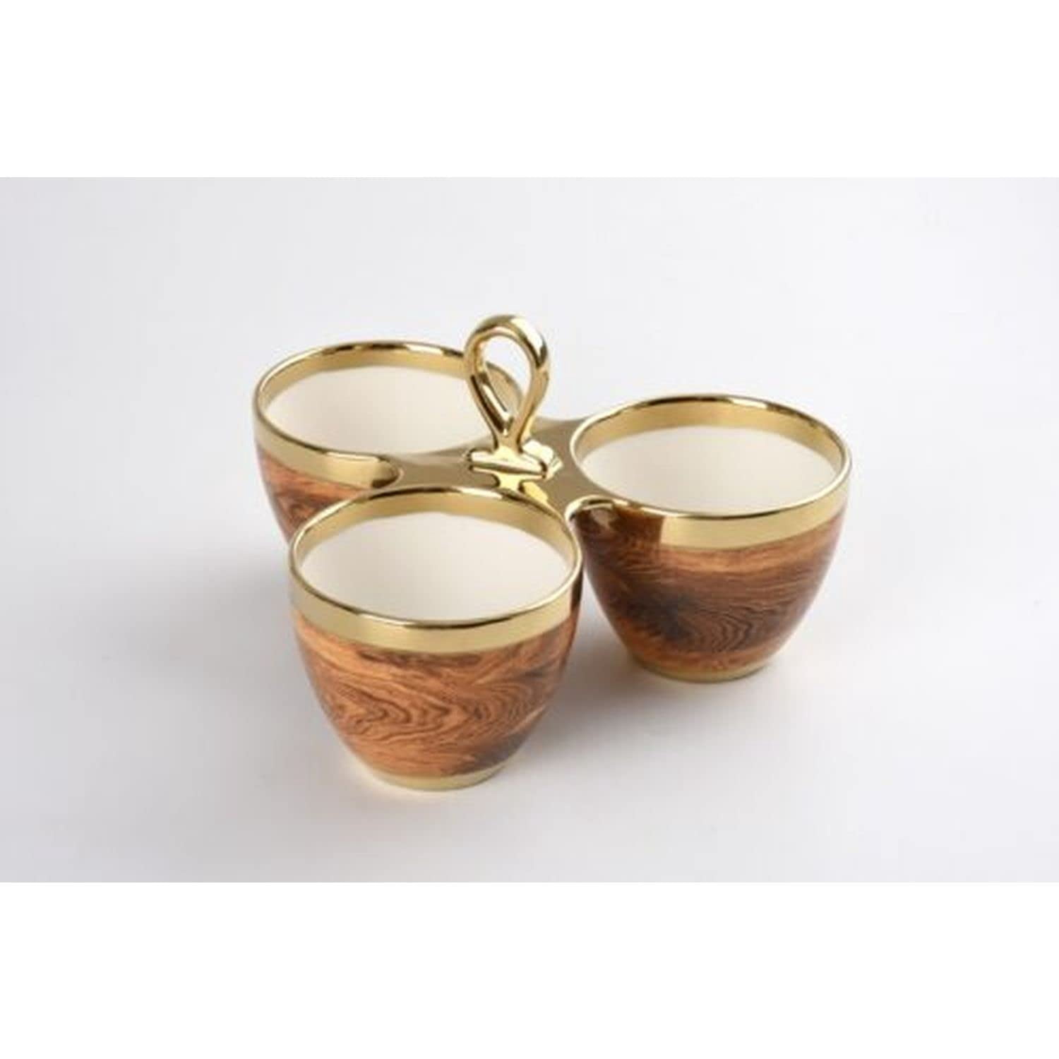 Pampa Bay Wood Look Titanium-Plated Porcelain 3 Part Server, 8.8 x 5.5 ...