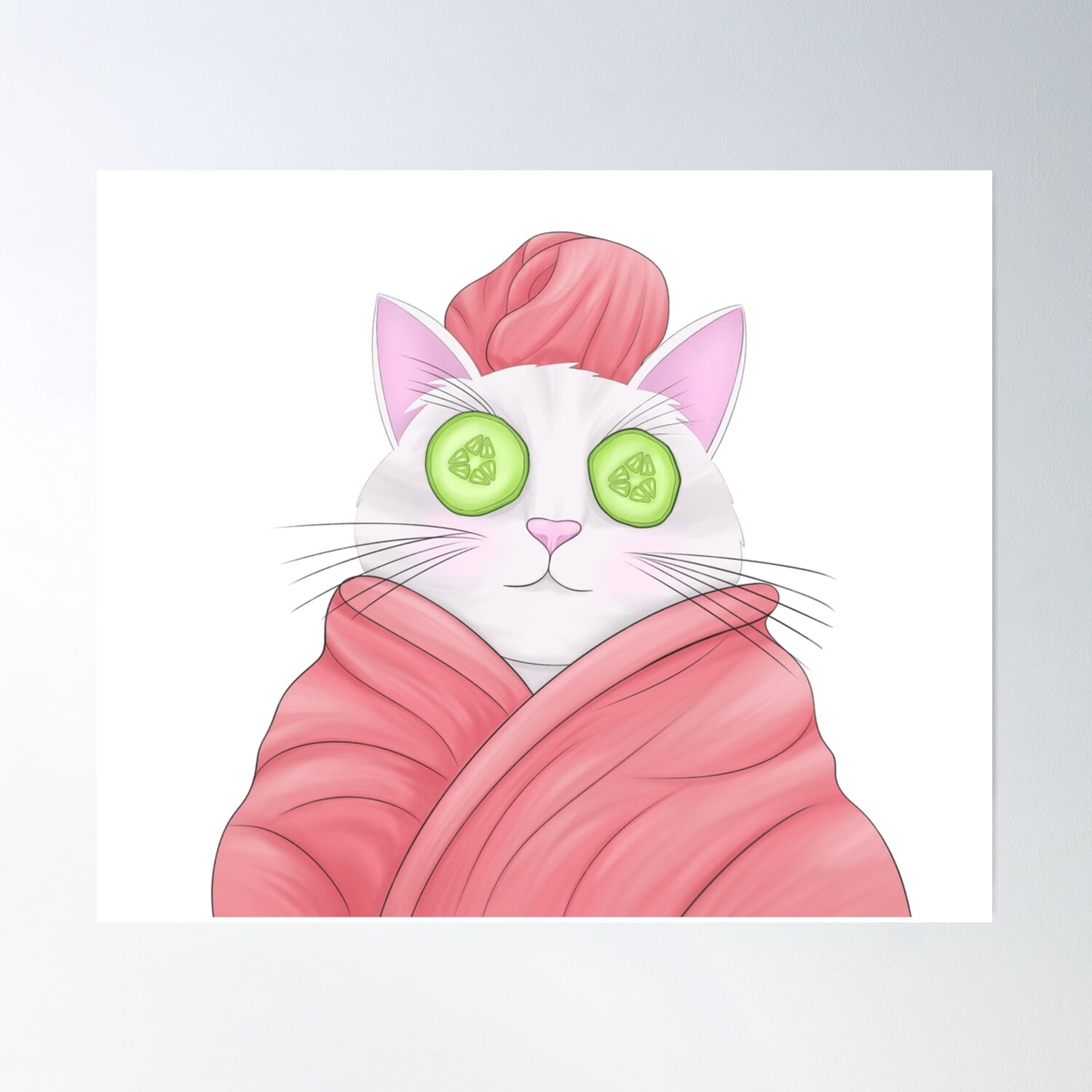 Pampered Spa Cat – Cute White Kitty In Pink Robe Poster Wall Art ...