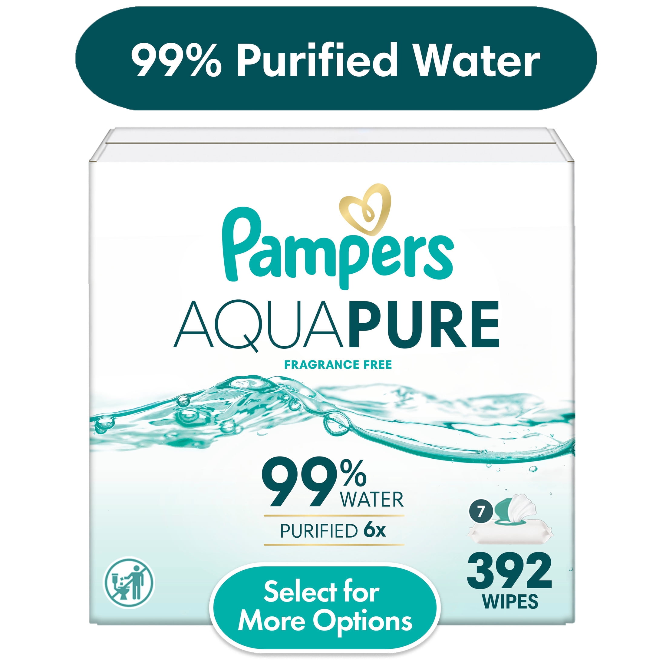 Pampers Aqua Pure Baby Wipes Unscented 392 Count 7-Pack 99% Water ...