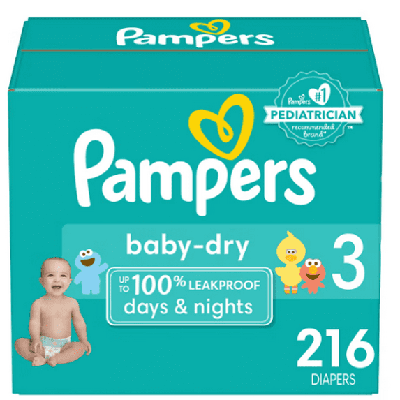 Pampers Baby Dry Diapers Size 3 (16-28 lb) 216 Count - Walmart.com