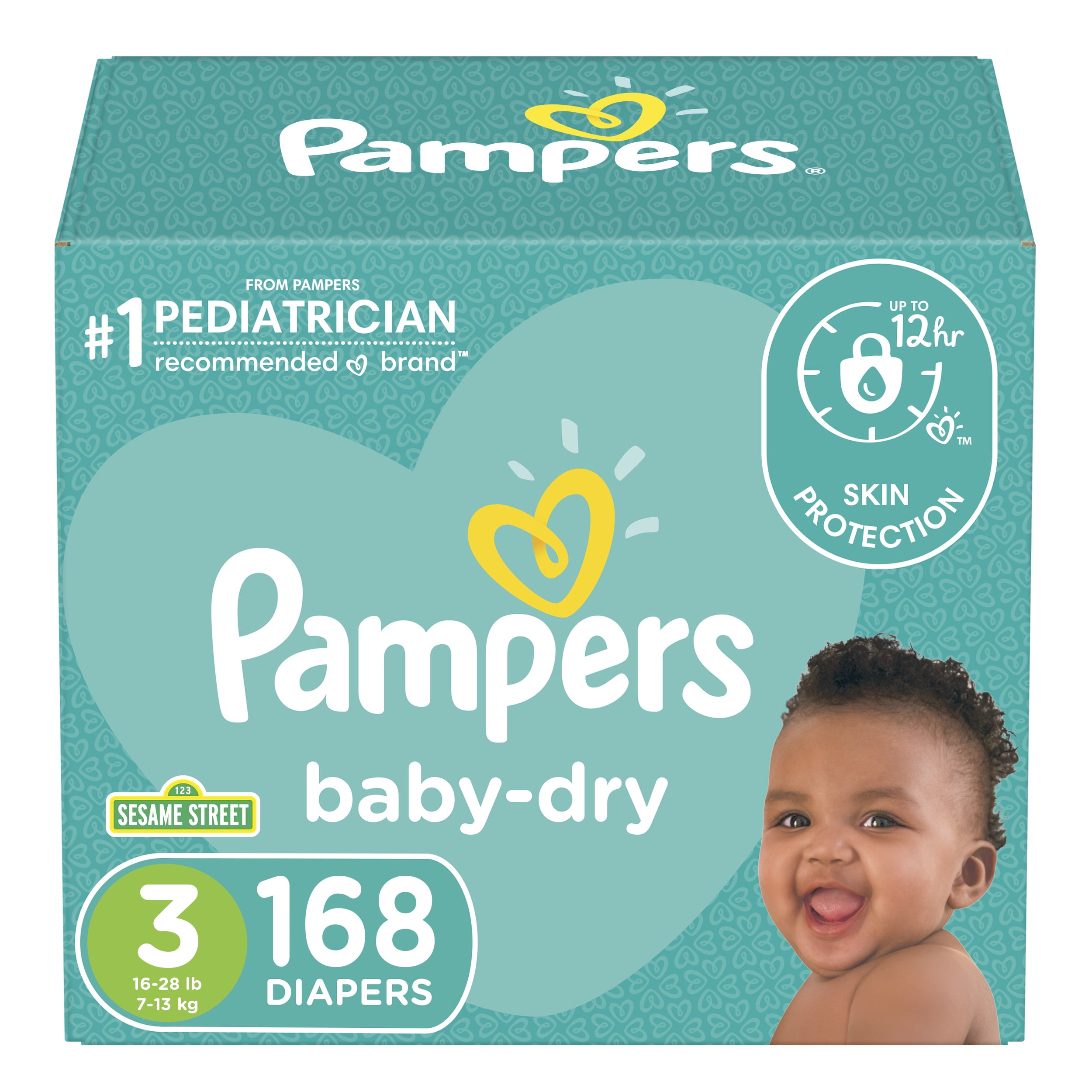Pampers Baby-Dry Size 3, 168 Count Diapers with Extra Protection & Aloe ...