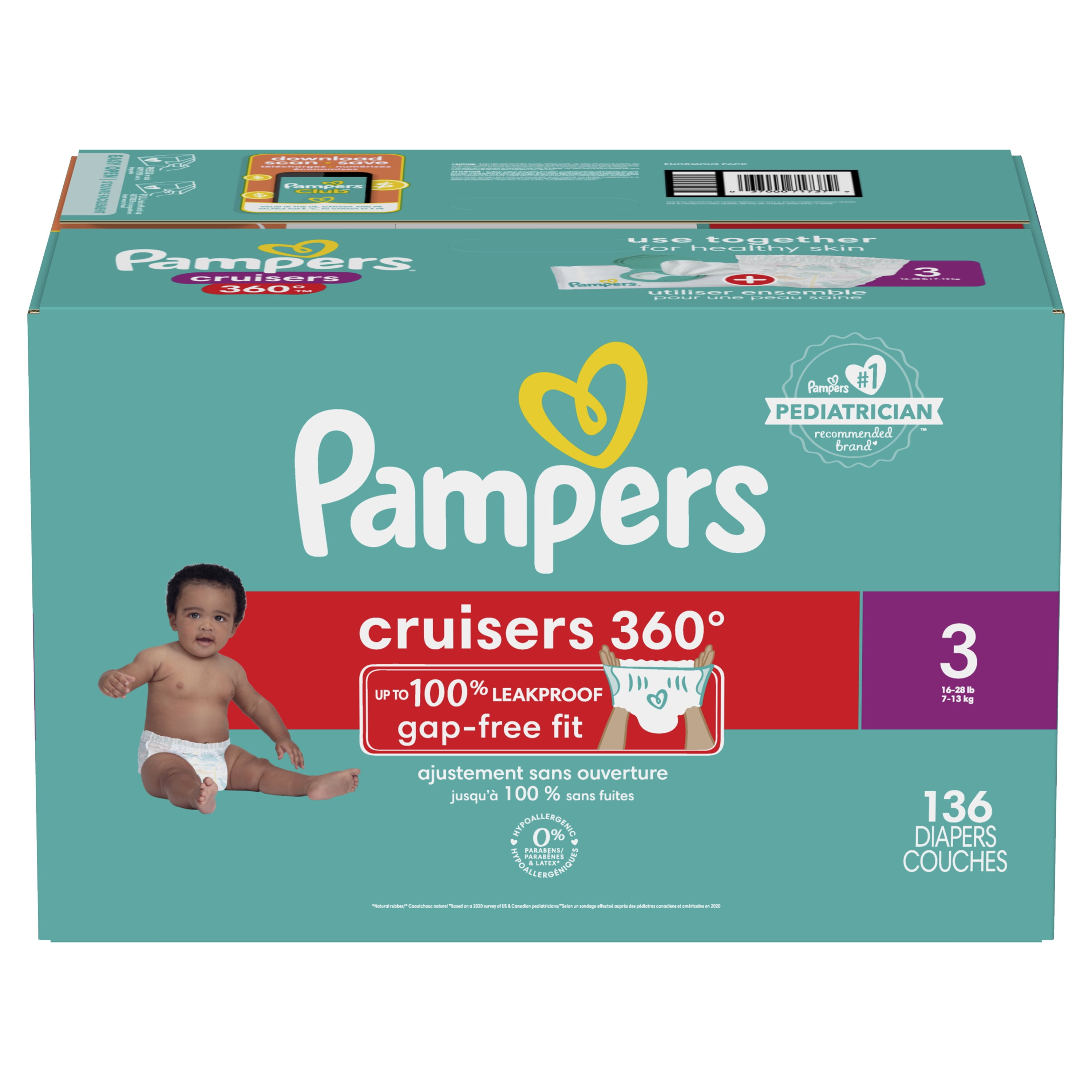 Pampers Cruisers 360 Size 3 Diapers, 136 Count, Leakproof ...