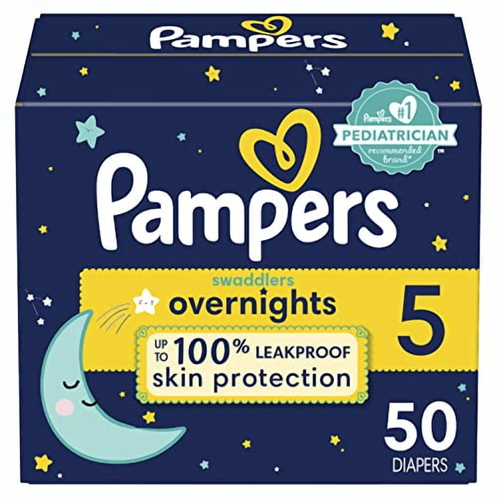 Pampers Diapers Size 5, 50 Count - Swaddlers Overnights Disposable Baby ...