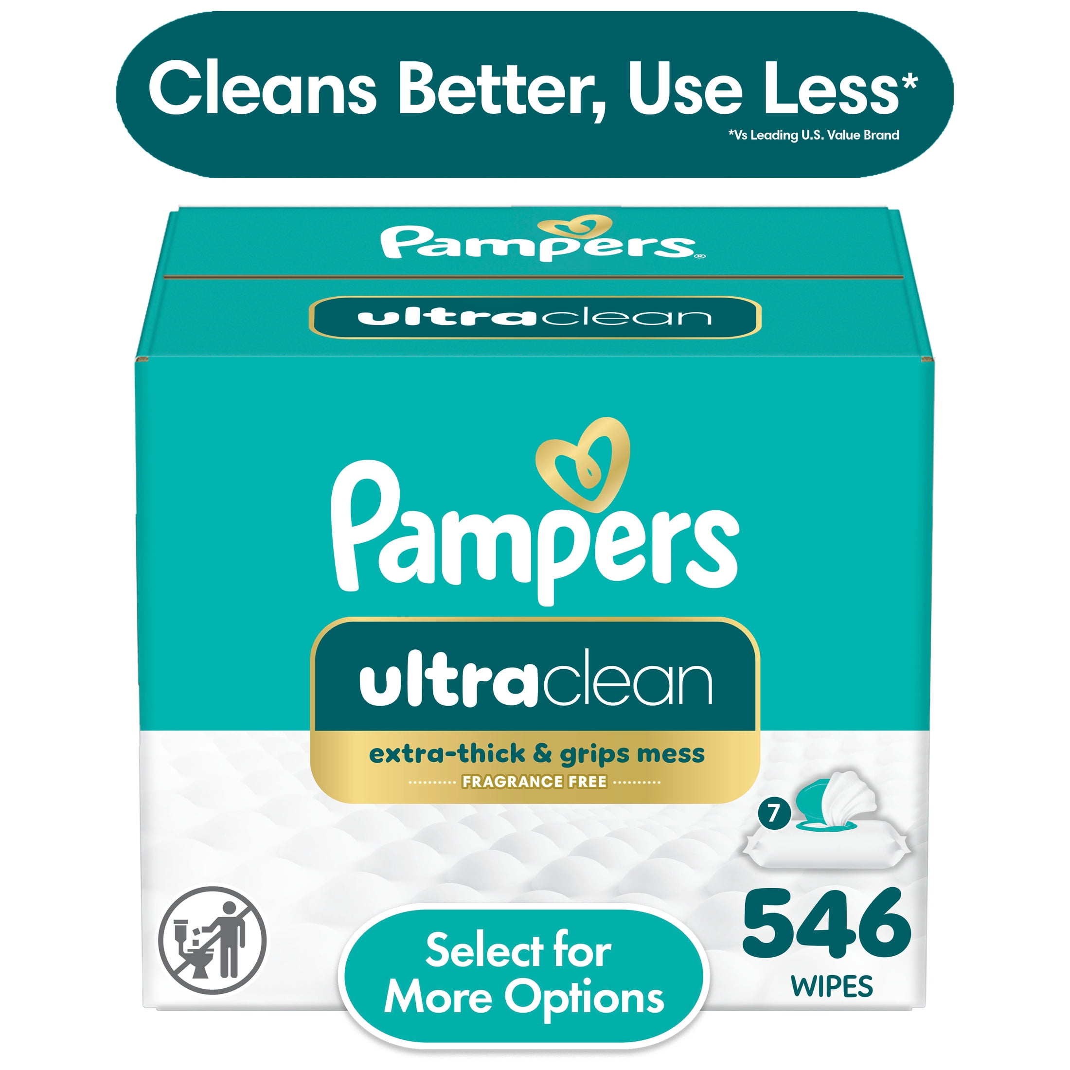 Pampers Free & Gentle Ultra Clean Baby Wipes, 7-Pack 546 Wipes (Select ...