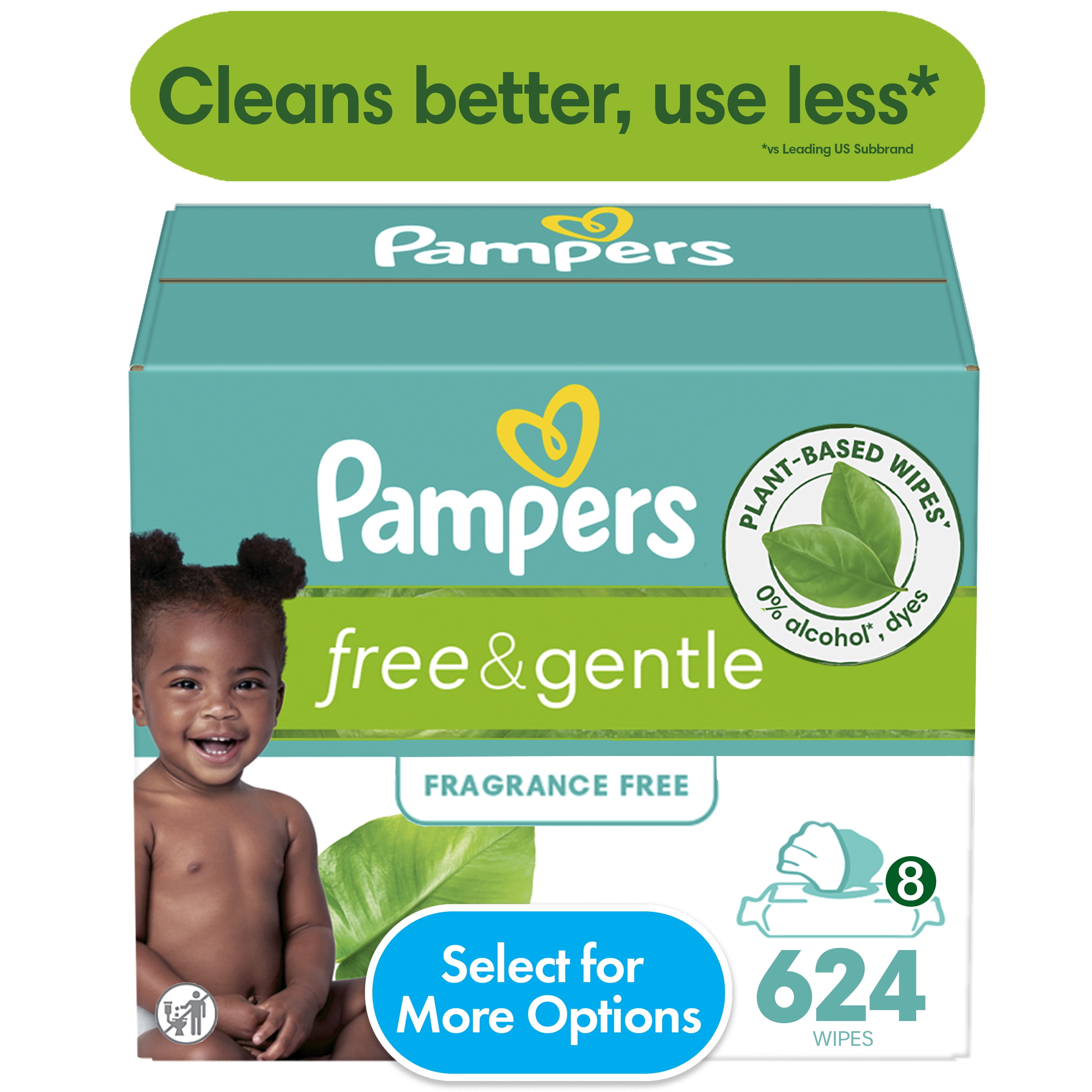 Pampers Free & Gentle Baby Wipes Unscented, 8-Pack 624 Wipes (Select ...