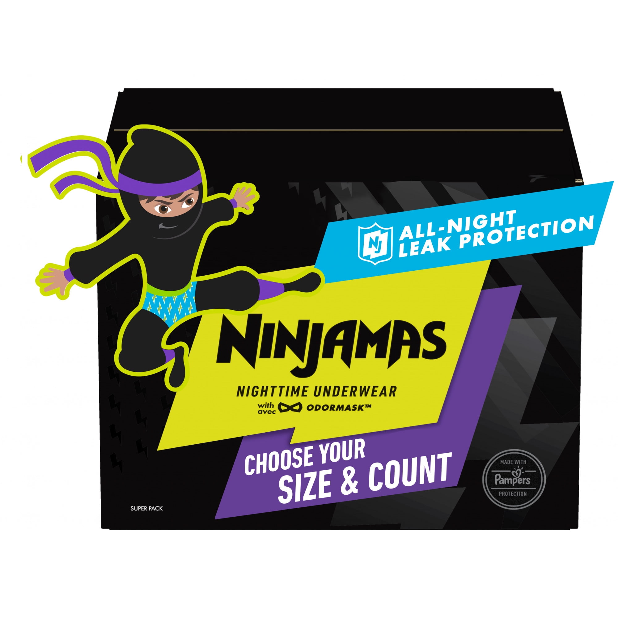 Ninjamas Boys Bedwetting Nighttime Underwear, Size L (64-95+ lbs), 11 ...