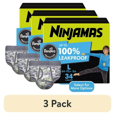 (2 pack) Ninjamas Girls Bedwetting Nighttime Underewar, Size L (64-95 ...