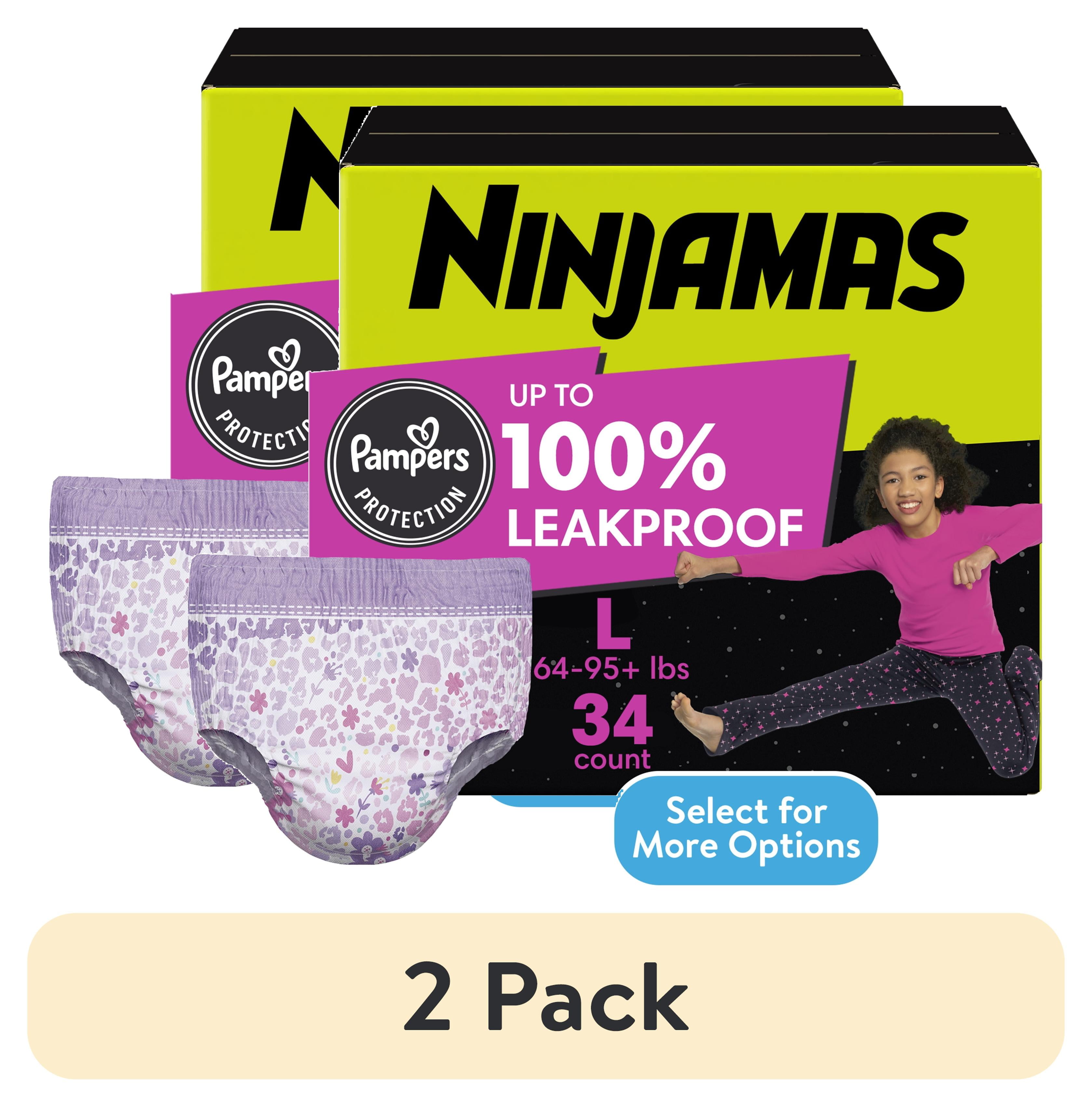 (2 pack) Ninjamas Girls Bedwetting Nighttime Underewar, Size L (64-95 ...