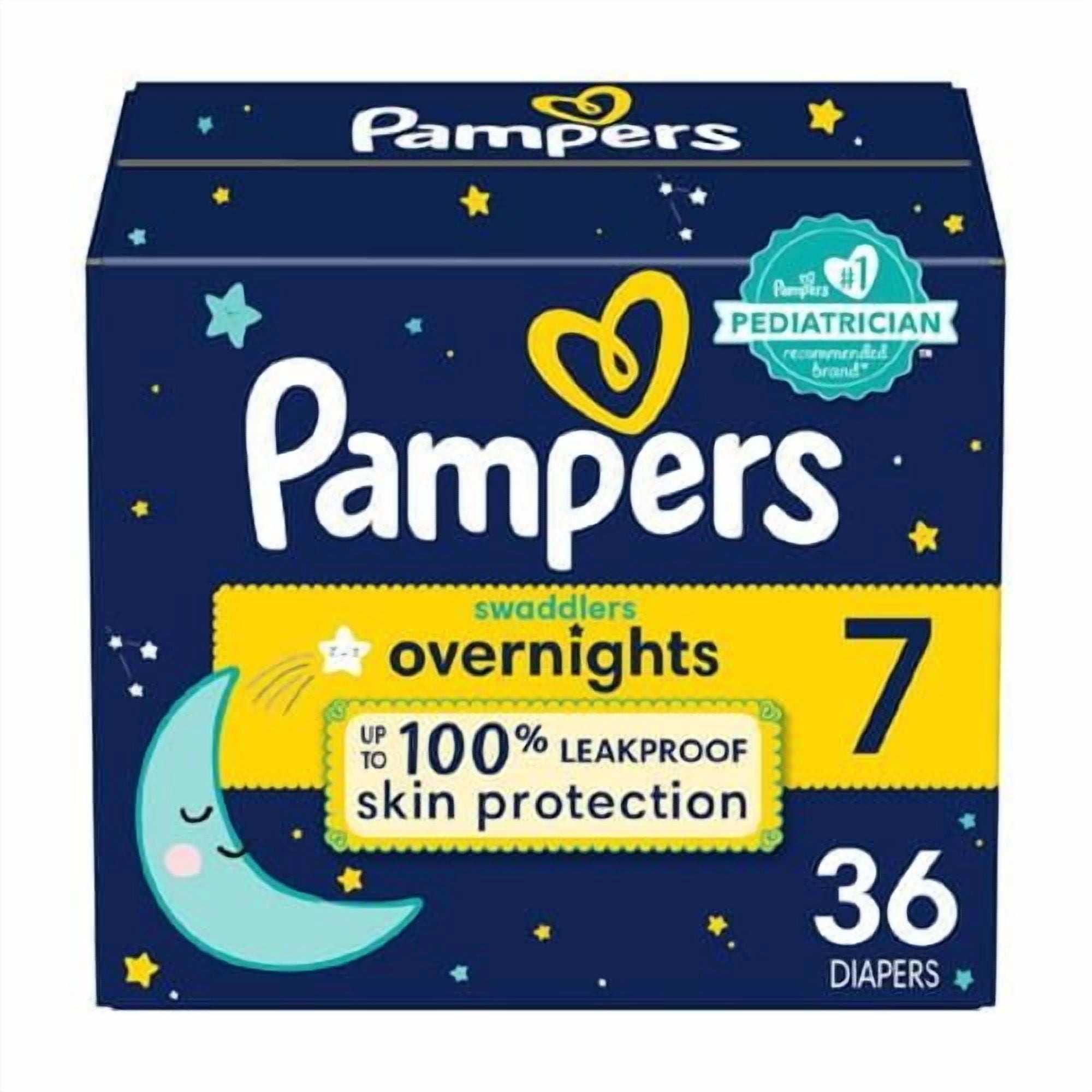 Pampers Swaddlers Overnight Diapers, Size 7, 36 Count, Extra Absorbent ...