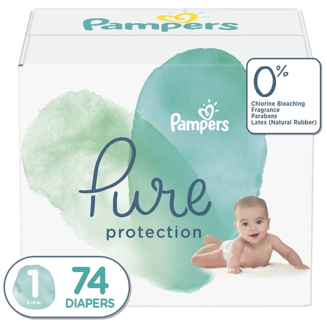 Pampers Pure Protection Diapers, Size 1, 74 ct, Hypoallergenic, 12-Hr ...