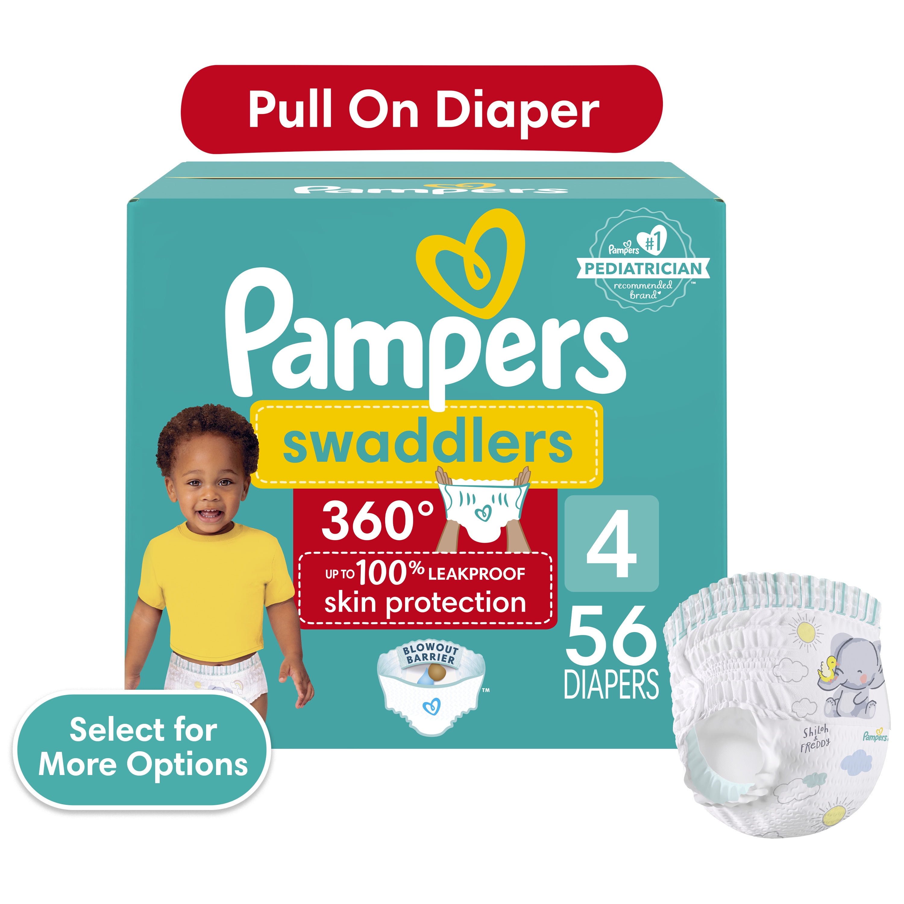 Pampers Swaddlers 360 Pull-On Diapers, Size 4, 56 Count for up to 100% ...