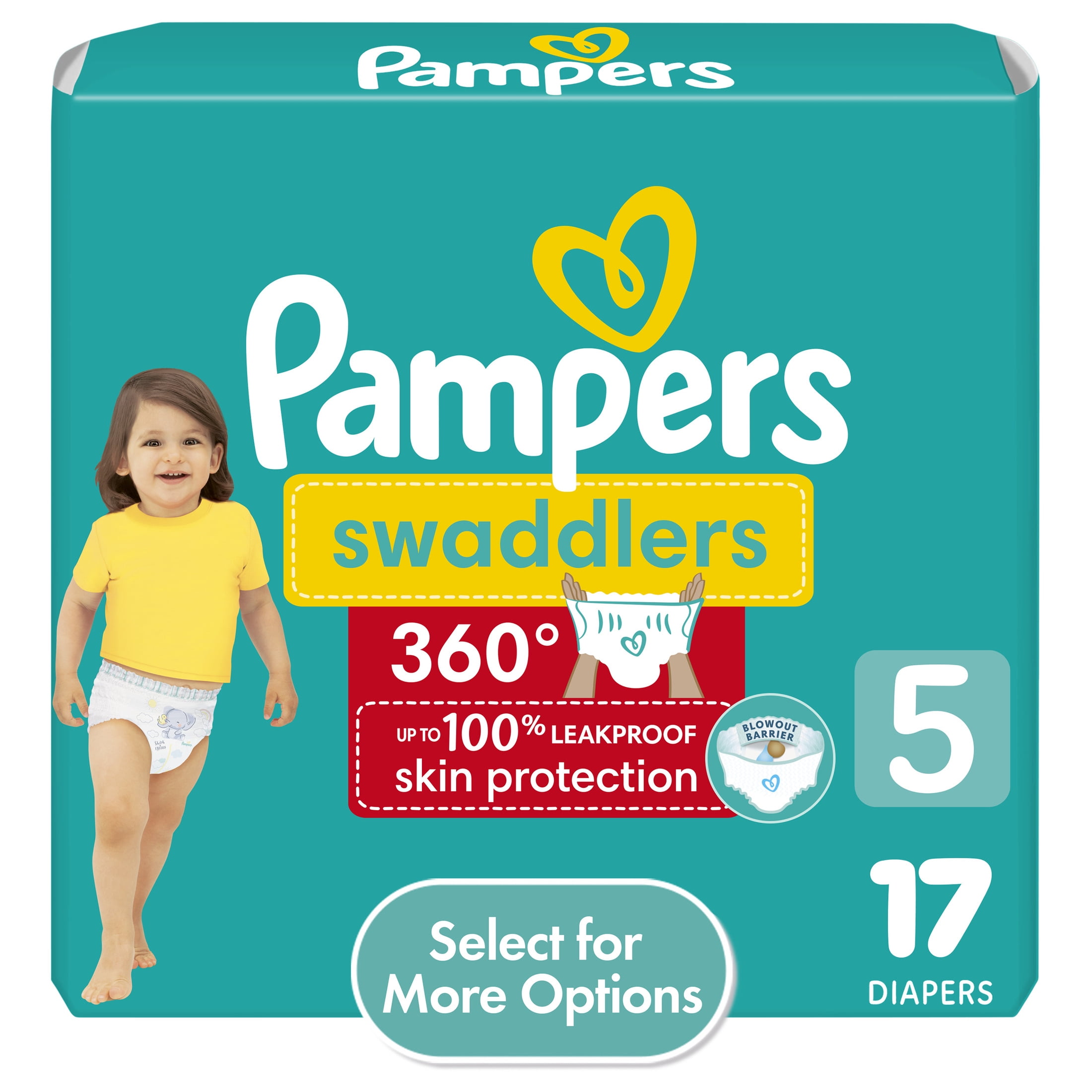 Pampers Swaddlers 360 Pull-On Diapers, Size 5 (22-37 lbs), 17 Count ...