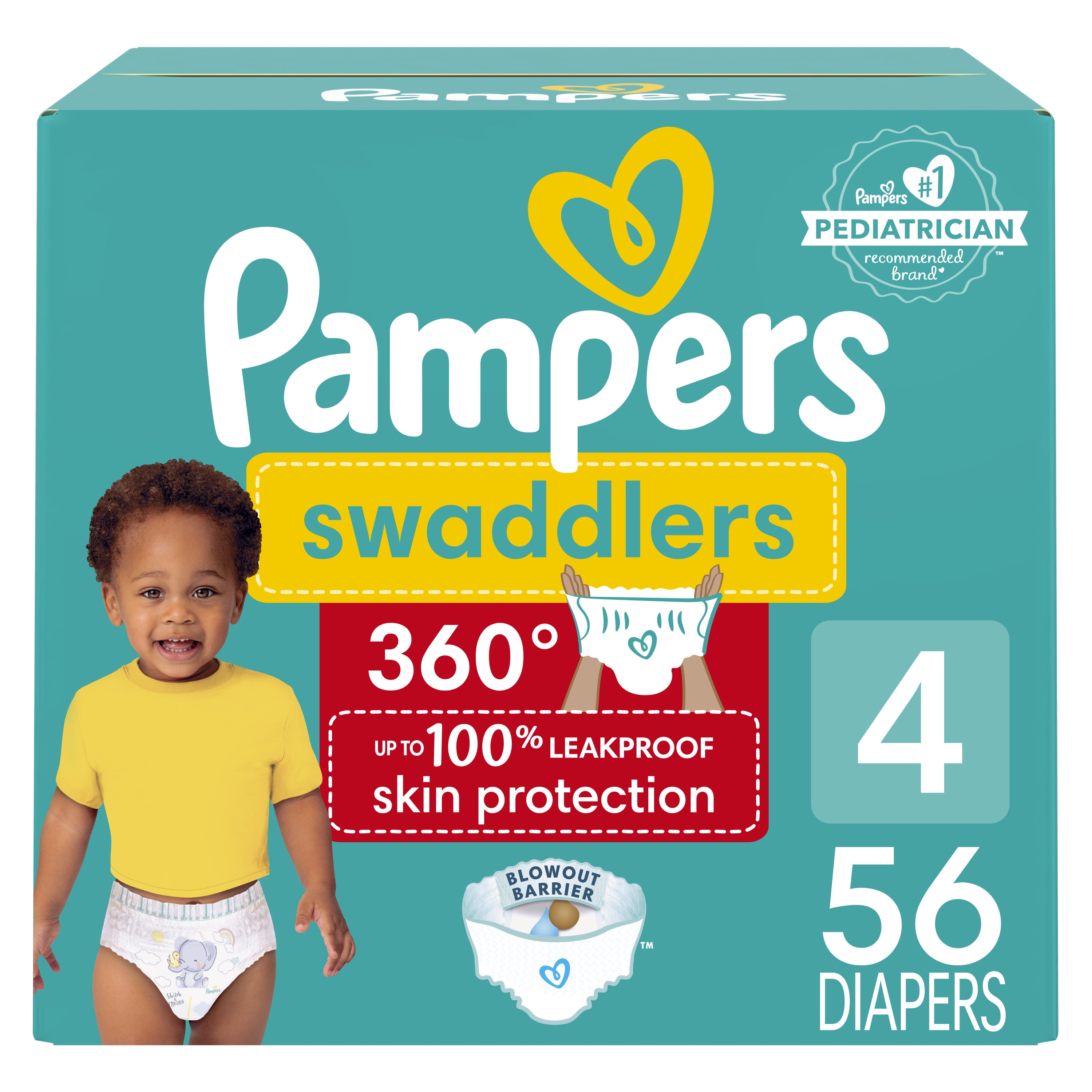 Pampers Swaddlers 360 Pull-on Diapers, Size 4, 56 Count for Easy ...