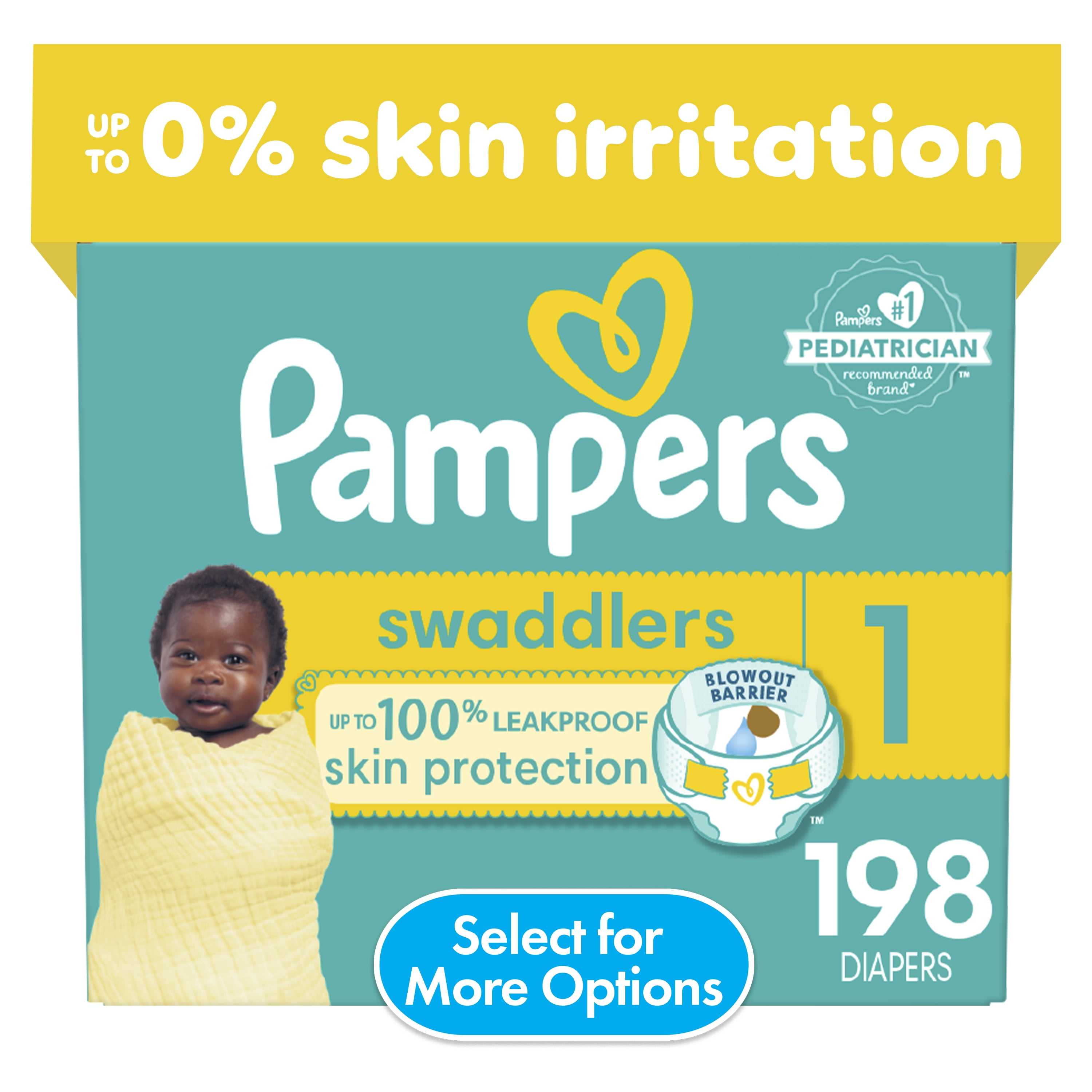 Pampers Swaddlers Size 1 Diapers, 198 Count with Blowout Barrier and ...