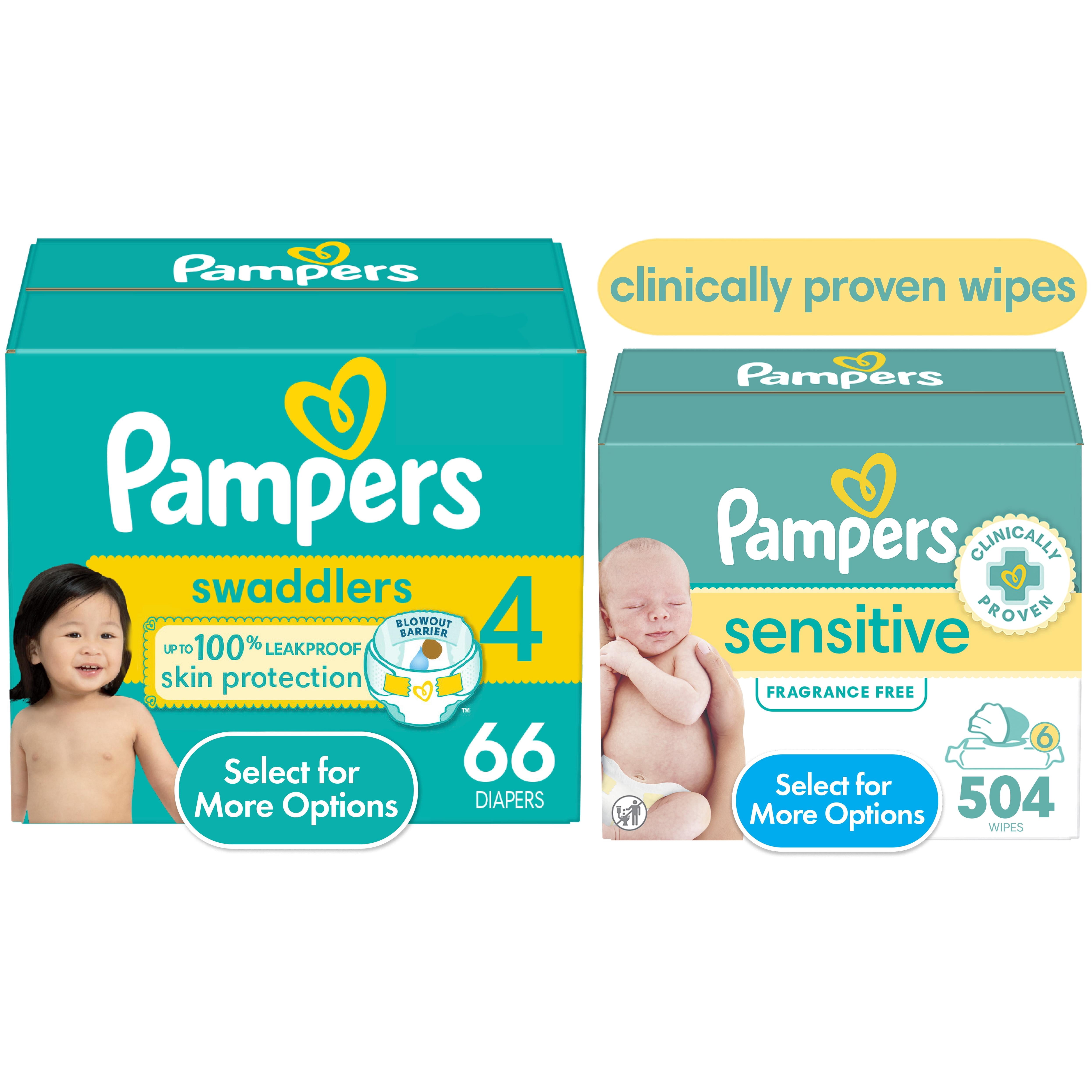 Pampers Swaddlers Diapers, Size 4, 66 Count and Pampers Sensitive Baby ...