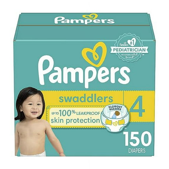 Pampers Diapers, Swaddlers Size 4, 150 Count, Absorbent, Hypoallergenic ...