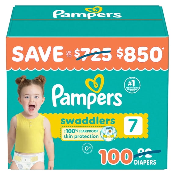 Pampers Swaddlers Diapers, Size 7, 41+ lbs, 100 Count, Blowout Barrier ...