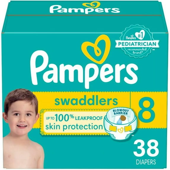 Pampers Swaddlers Diapers, Size 8, 38 Count, Ultra Soft, Hypoallergenic ...