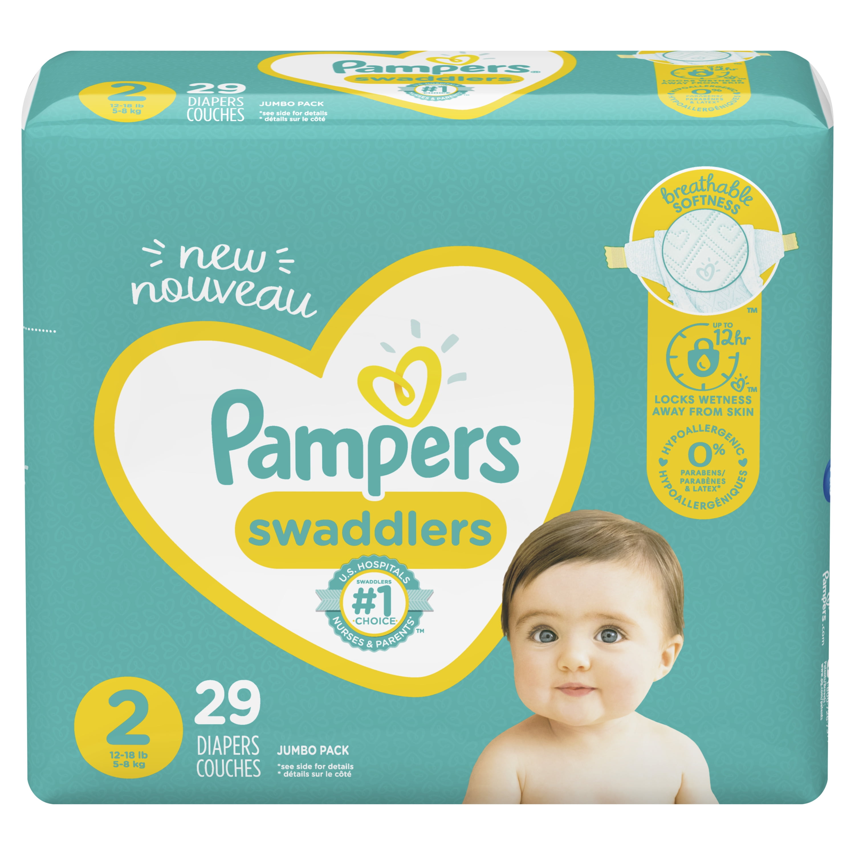Pampers Swaddlers Size 2, 12-Hr Protection, Hypoallergenic, Jumbo Pack ...
