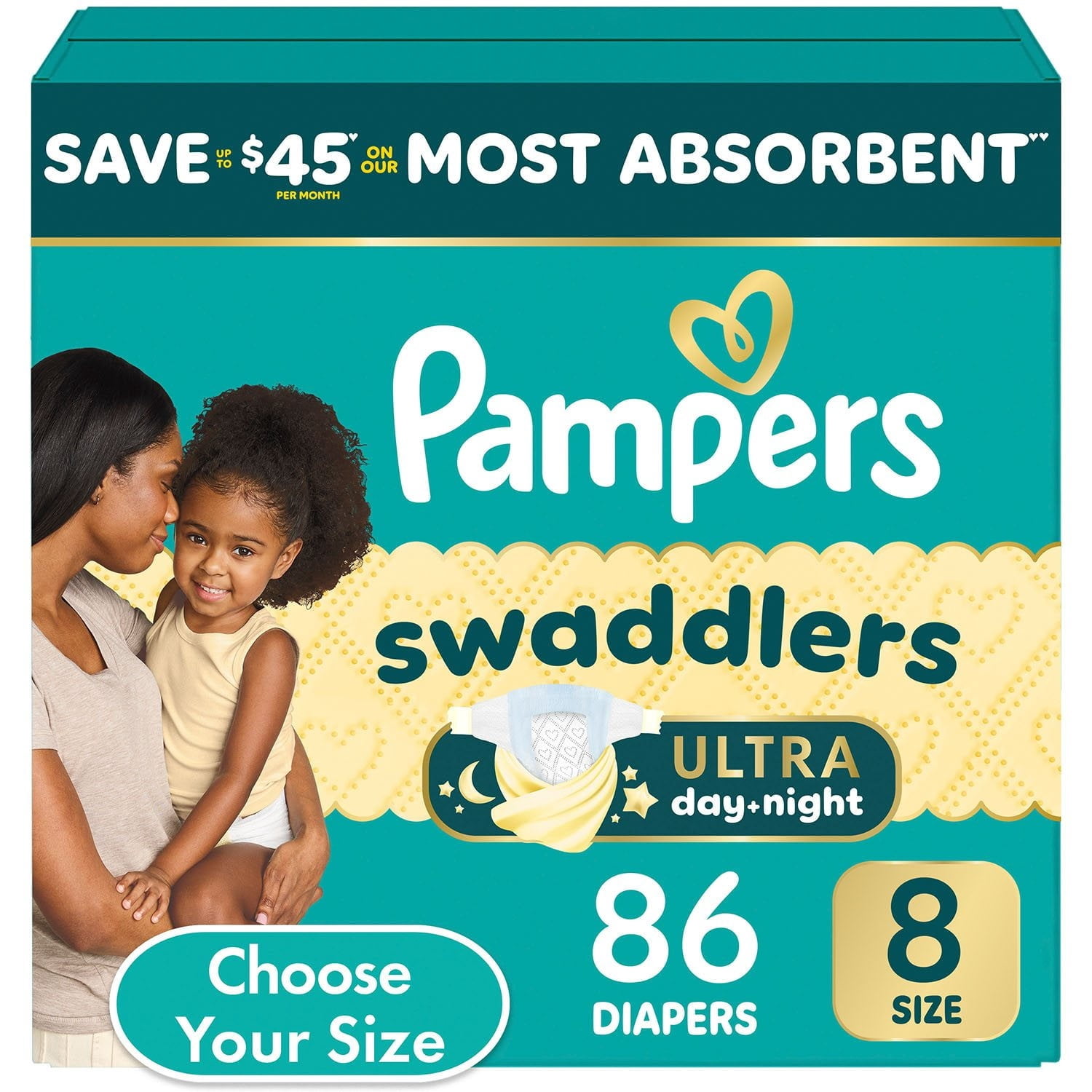 Pampers Swaddlers Ultra Diapers, Size 8 (30+ Pounds), 86 Count ...