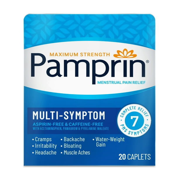 Pamprin Maximum Strength Multi-Symptom Menstrual Pain Relief Caplets 20 ...