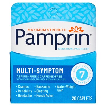 Pamprin Max Strength Multi Symptom Menstrual Relief Tablets, 20 Ea, 6 ...