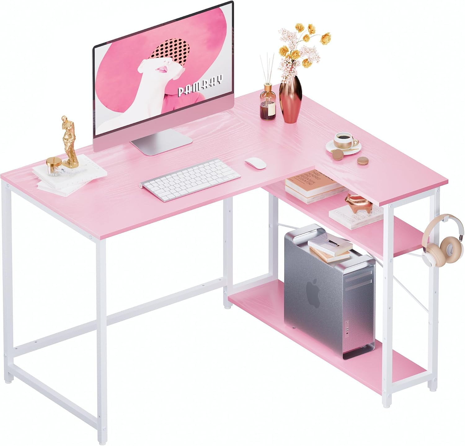 Pamray 43 Inch L Shaped Computer Desk with Reversible Side Storage ...