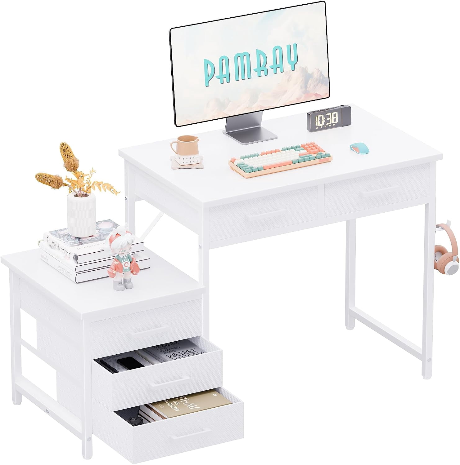 Pamray 47 inch Computer Desk with 5 Drawers and Printer Space for ...