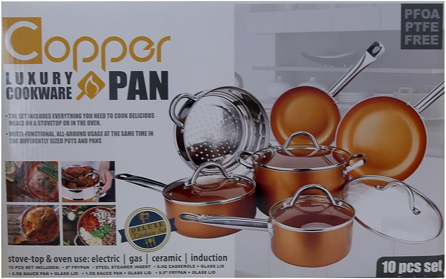 Pan 10-Piece Luxury Induction Cookware Set Non-Stick, 21.5 x 11.5 x 11 ...
