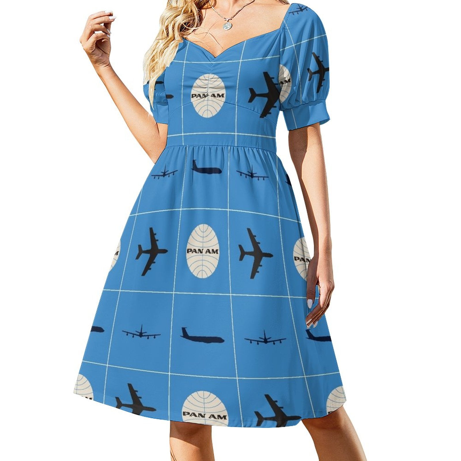 Pan Am Planes and Globe Square Pattern Sleeveless Dress festival outfit ...