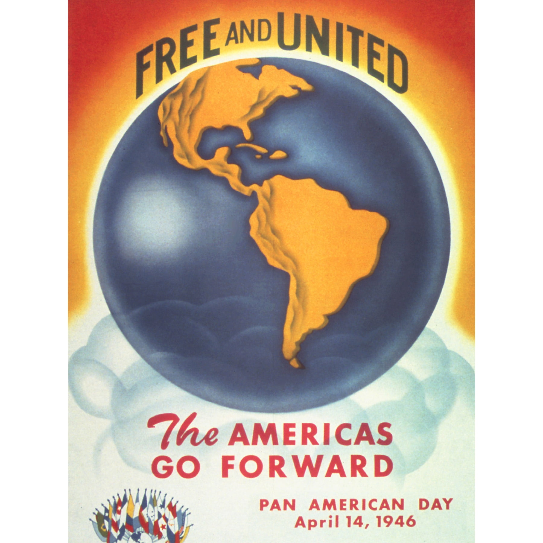 Pan American Union Day 1946 Continents Advert Extra Large XL Wall Art ...