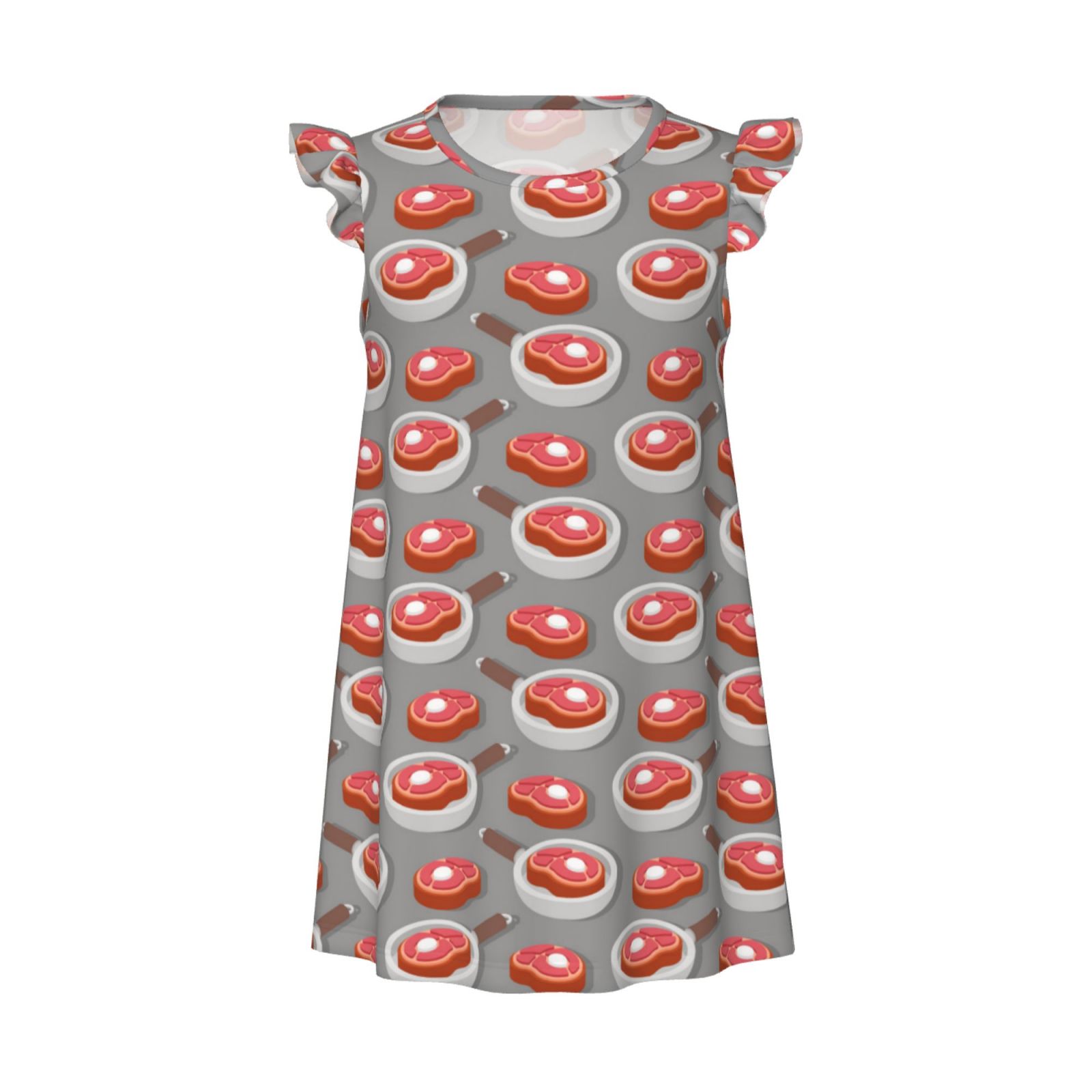 Pan Fried Steak Print Girls Nightgowns, Short Sleeves Dress Girls ...