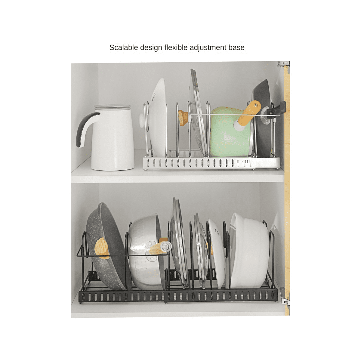 Pan Organiser Rack Pot Lid Organizers with Dividers Expandable Bakeware ...