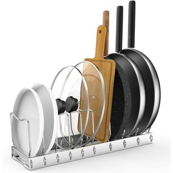 Pan Organizer - Adjustable Lid Organizer for Kitchen, Heavy Duty Pot ...