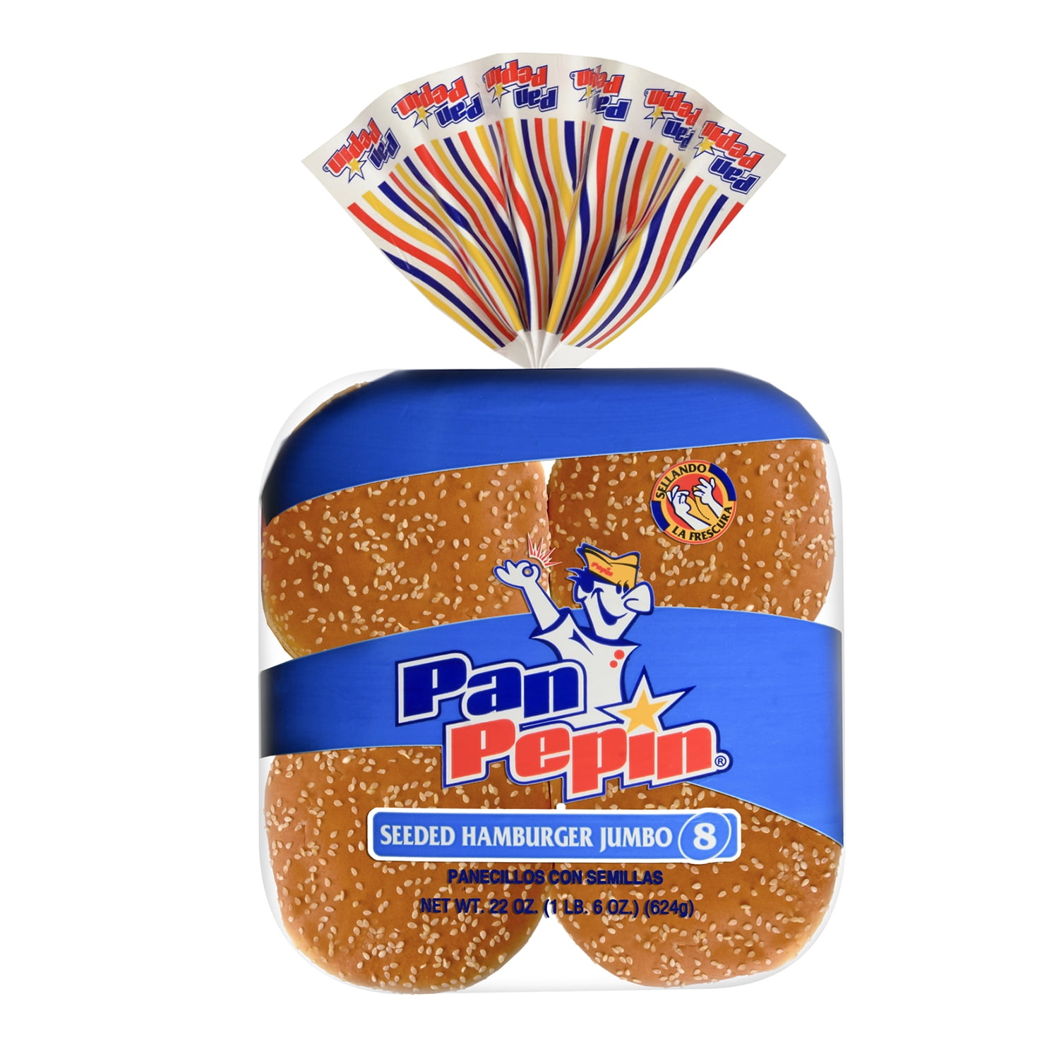 Pan Pepin Jumbo Hamburger Buns with Sesame Seeds 22 oz, 8 Count, Shelf ...