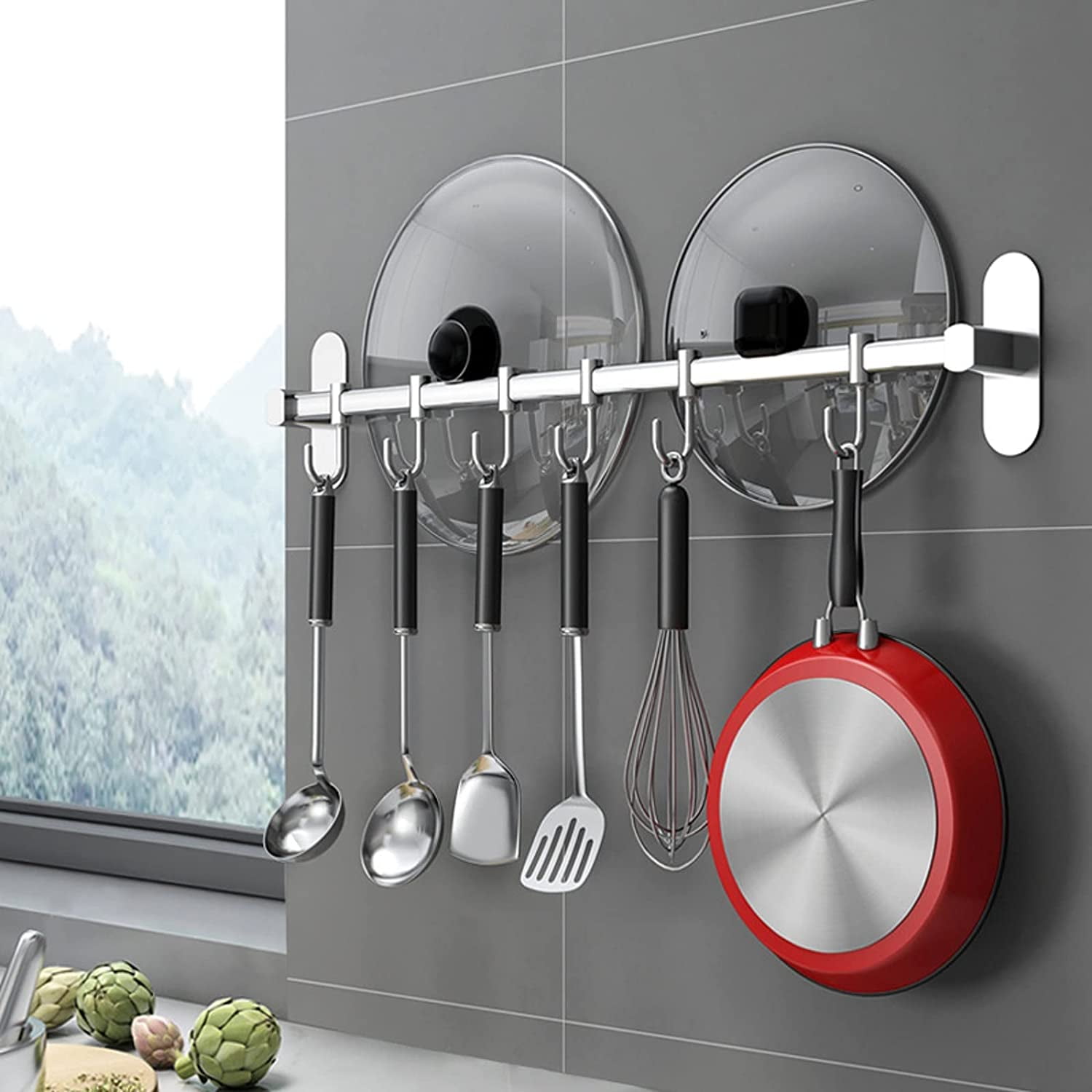 Pan Rack Wall Hanging Industrial Pipe Pot Bar Rack Stainless Steel ...