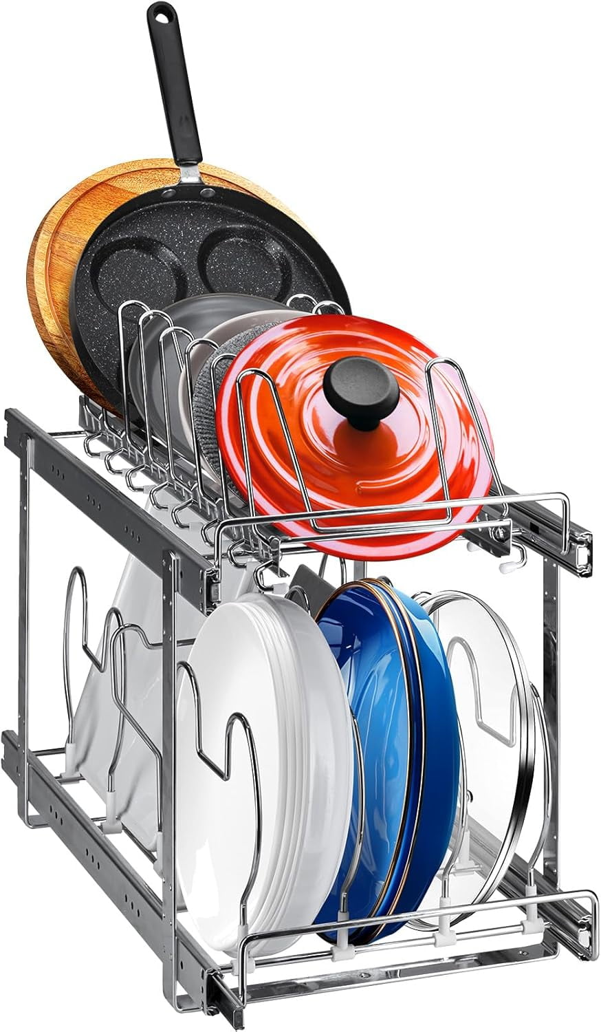 Pan and Pot Rack, 2-Tier Expandable Pull Out Under Cabinet Organizer ...