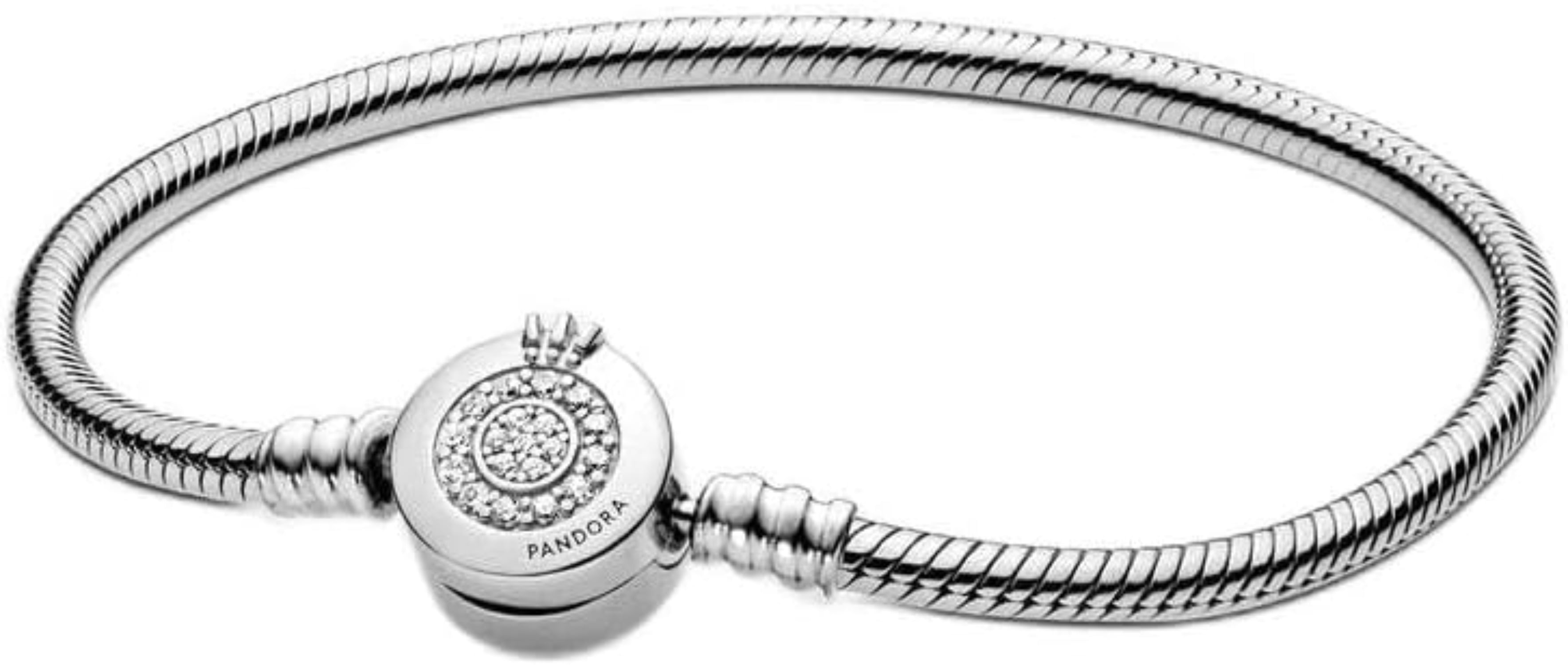 Pan——dora Moments Sparkling Crown O Pavé Clasp Snake Chain Bracelet ...