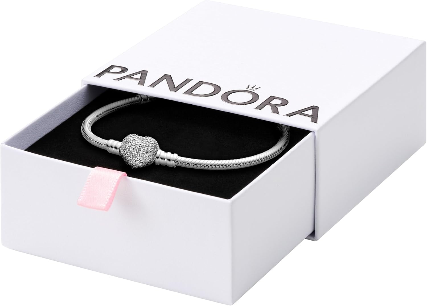 Pan——dora Moments Sparkling Heart Clasp Snake Chain Bracelet ...
