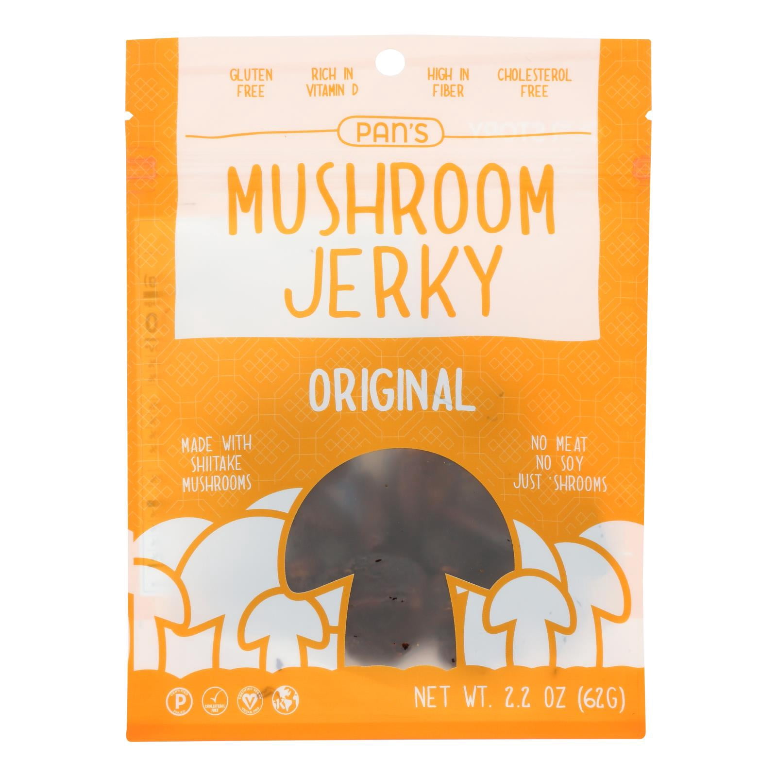 Pan's Organic Mushroom Jerky Original Snack - 2.2 oz. Case of 6 ...
