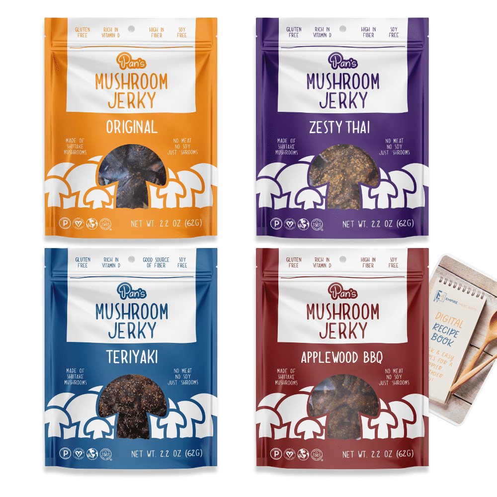 Pan's Mushroom Jerky Variety Pack of 4 Bundle - 1 of each (Original ...