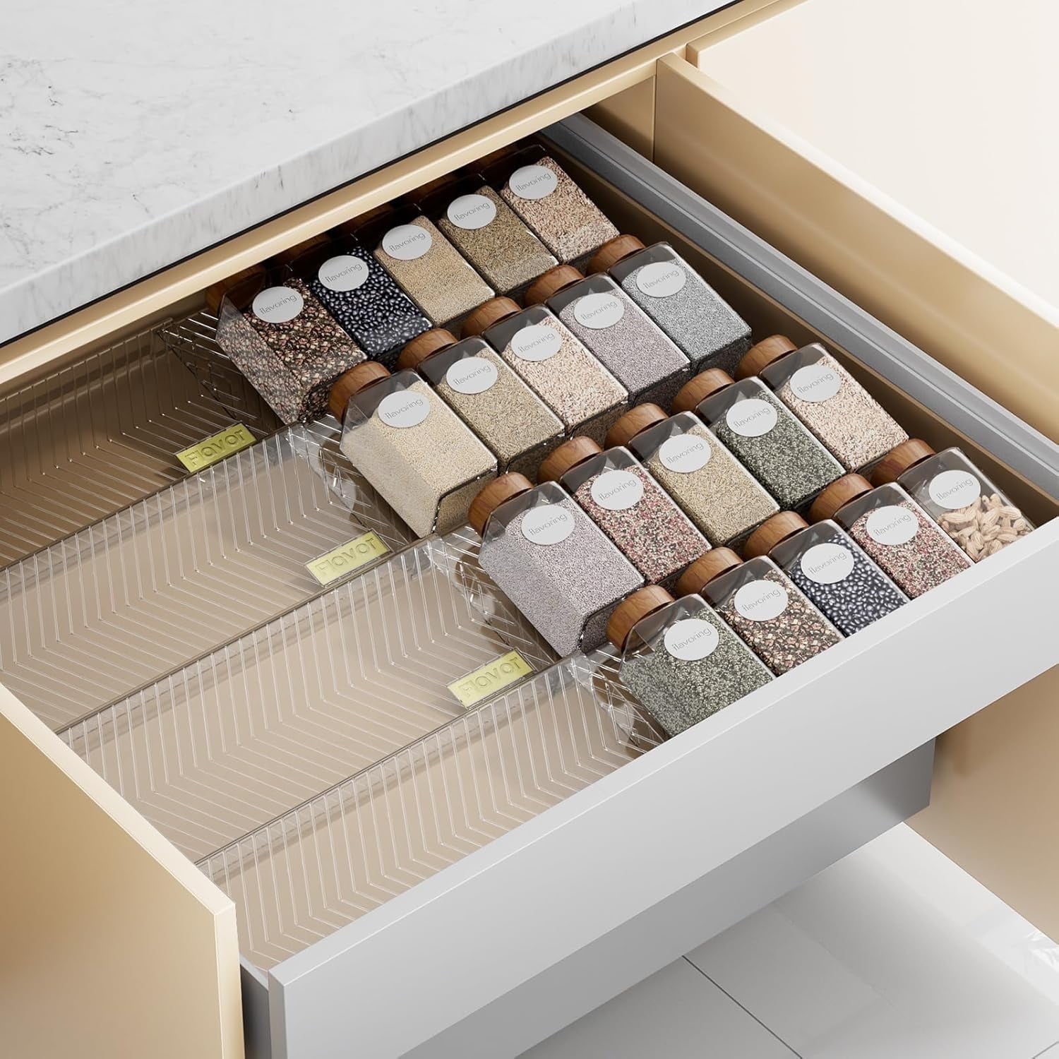 8 Pack Spice Drawer Organizer for 11.5" to 23" Wide Kitchen Cabinets ...