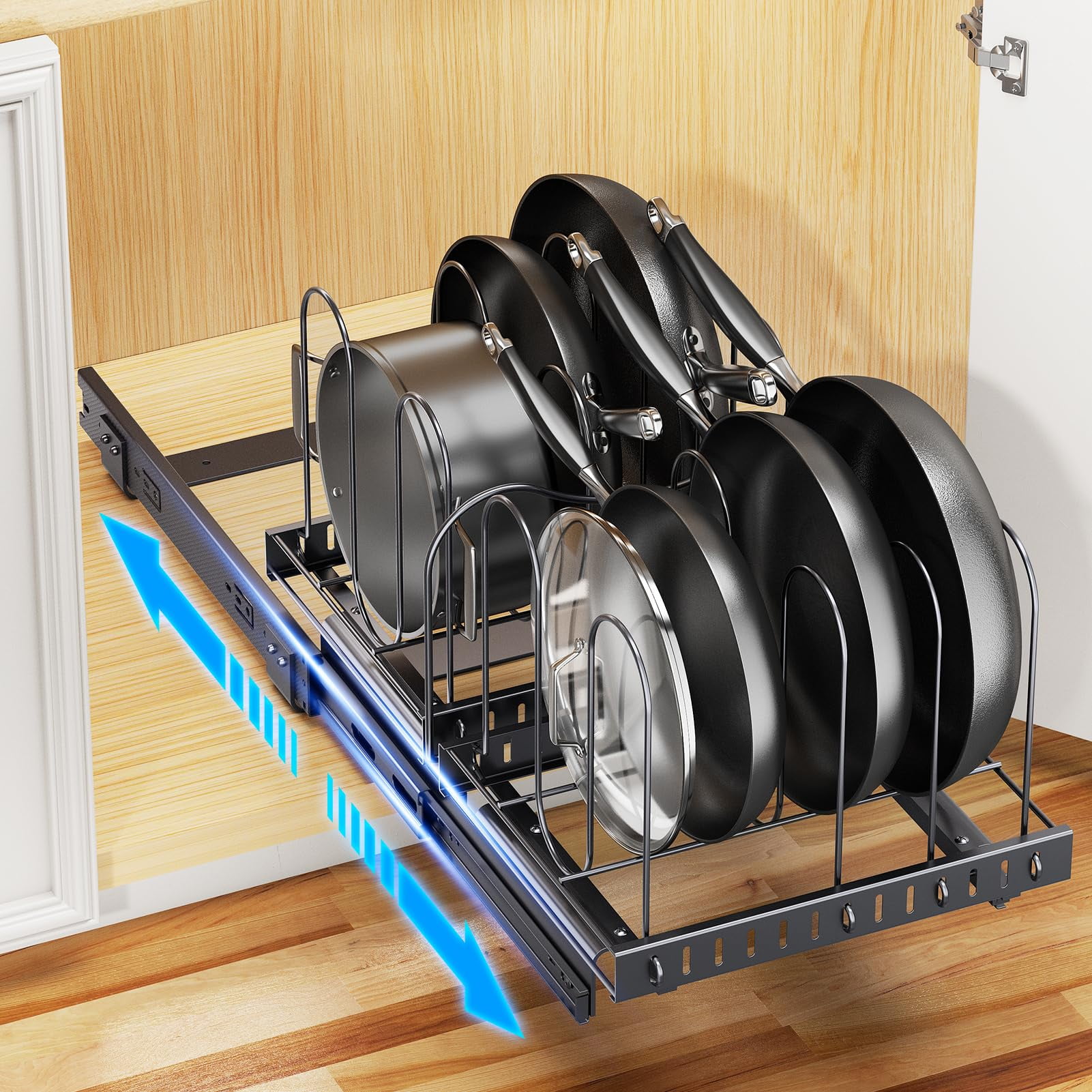 PanPanPal Pots and Pans Organizer for under Cabinet, Length Pull Out ...