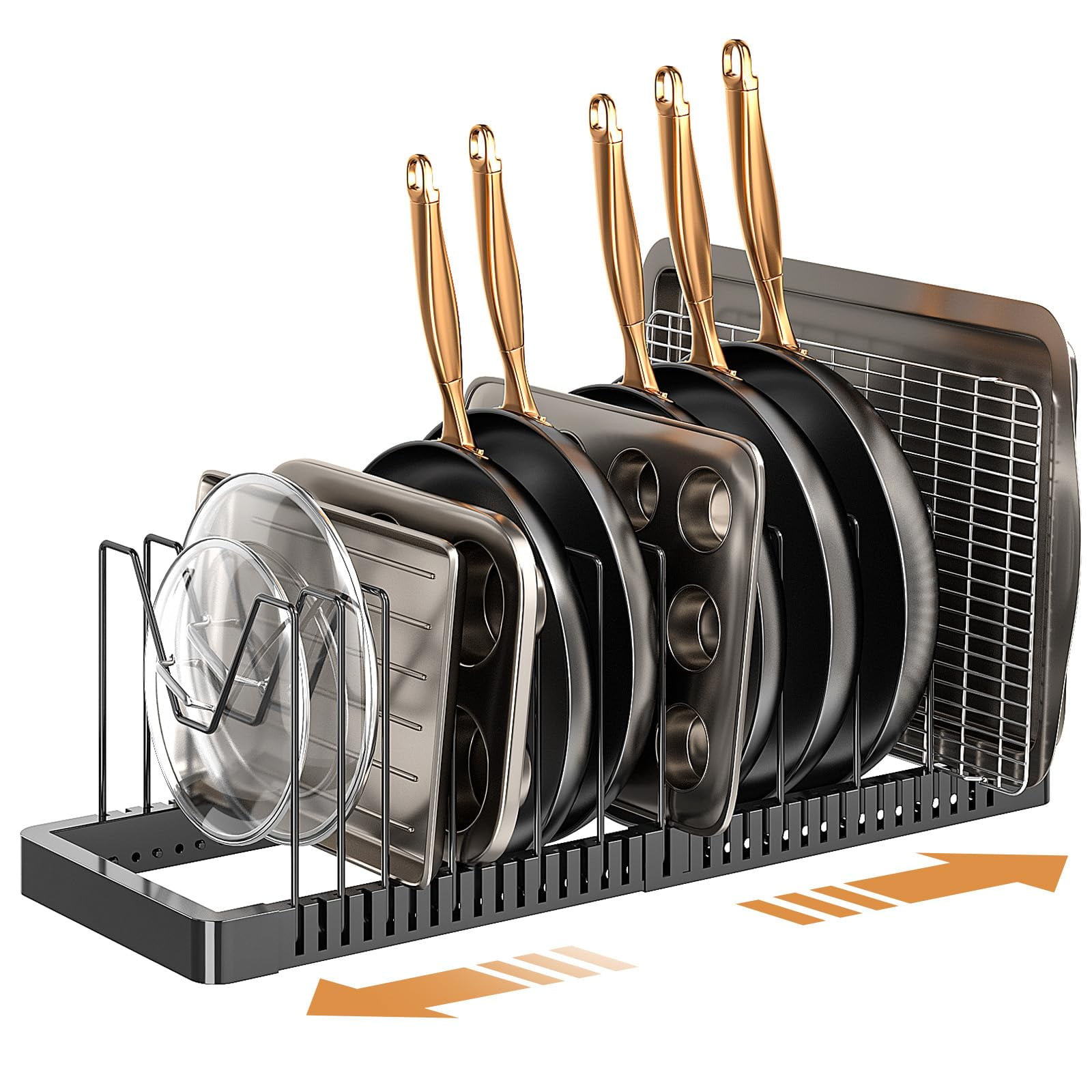 PanPanPal Pots and Pans Organizer Rack for Cabinet, Pot Lid Organizer ...
