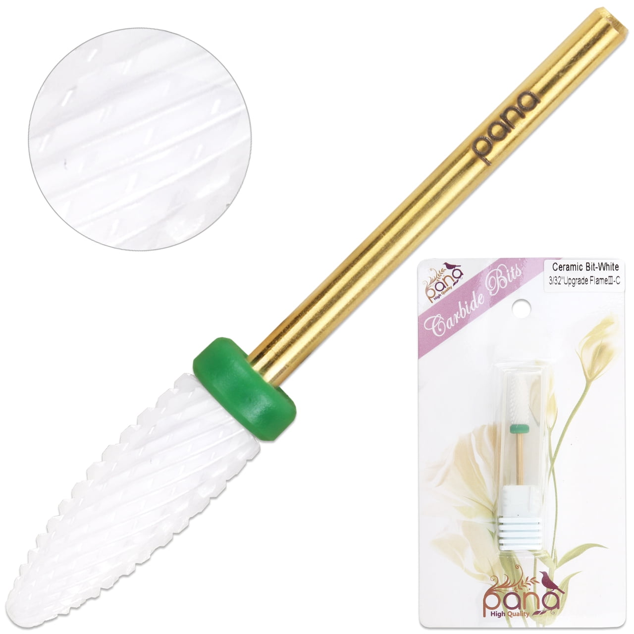 Pana 3/32" White Ceramic Flame Shape Safety Nail Drill Bit - Coarse ...