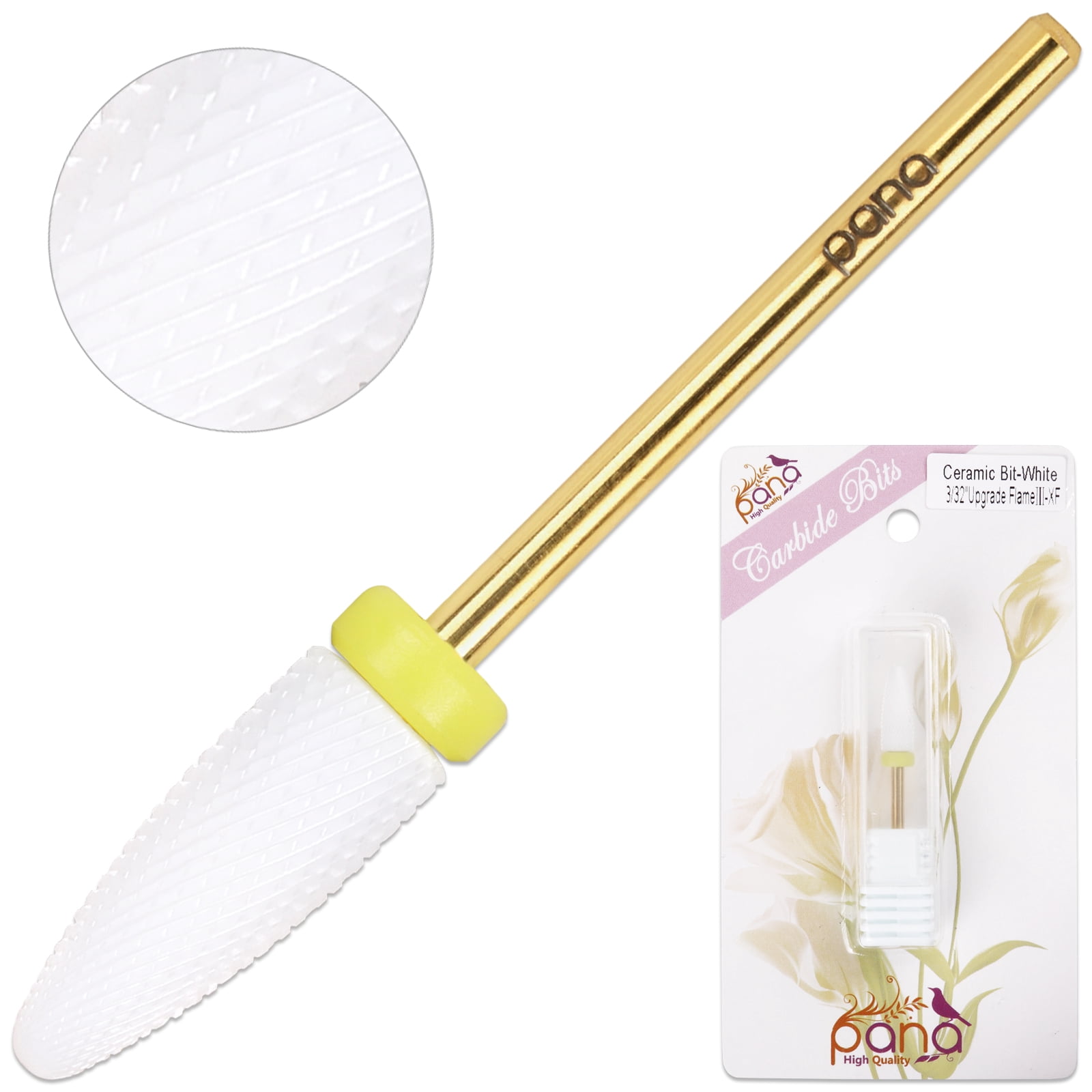 Pana 3/32" White Ceramic Flame Shape Safety Nail Drill Bit - Extra Fine ...