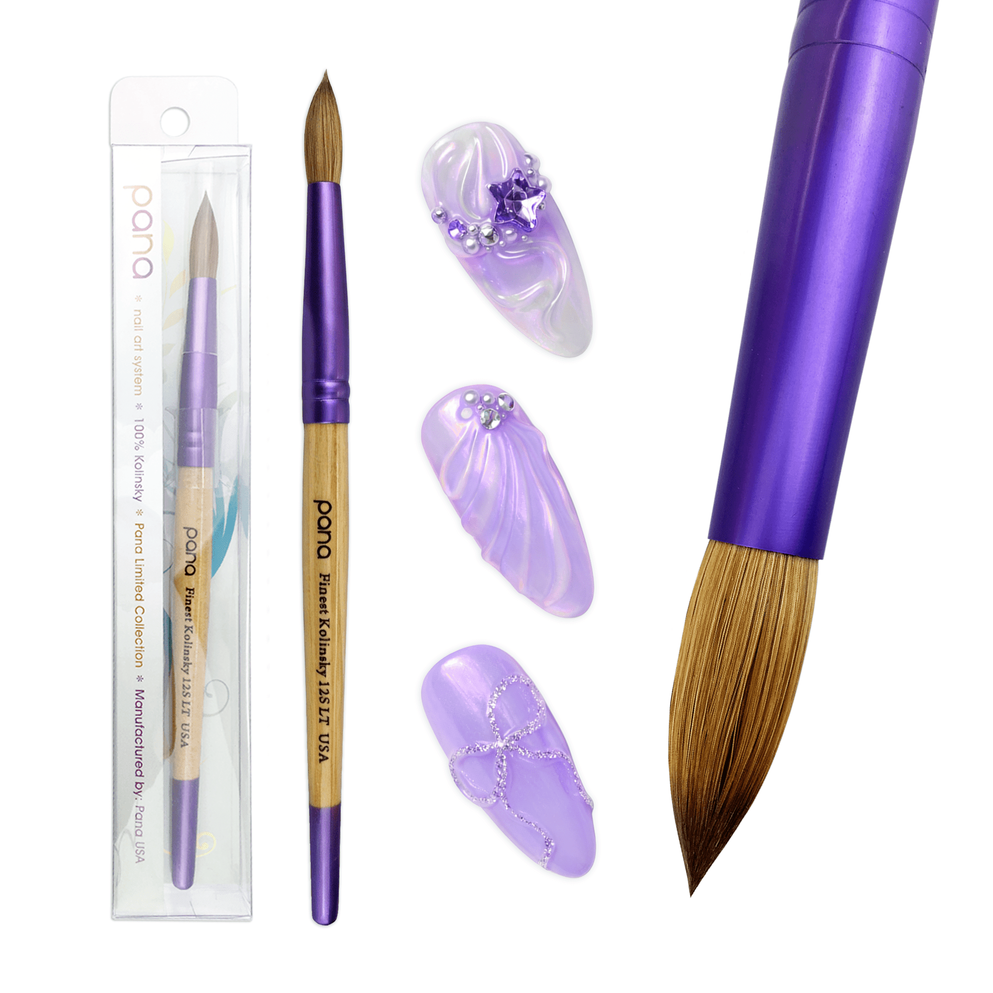 Pana Kolinsky Acrylic Nail Brush with Beige Purple Wood Handle - Size ...
