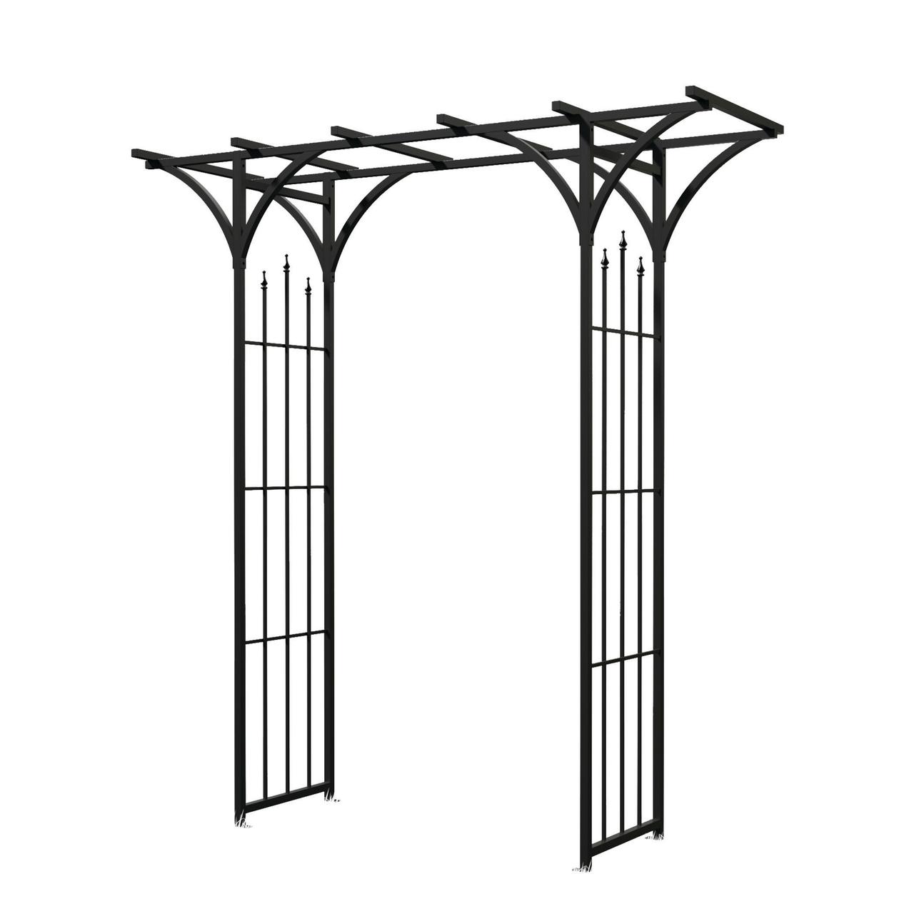 "Panacea Outdoor Patio Metal Garden Arbor with Finials, Black, 84""H ...